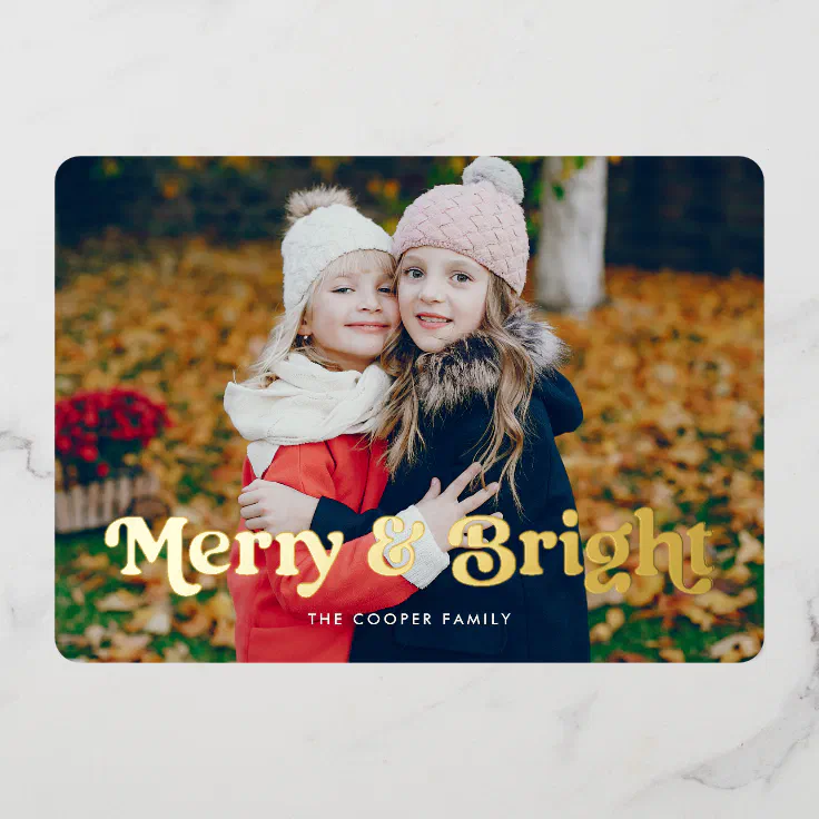 Vintage Merry Foil Holiday Card | Zazzle