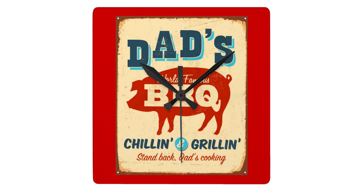Vintage metal sign - Dad's BBQ Square Wall Clock | Zazzle.com