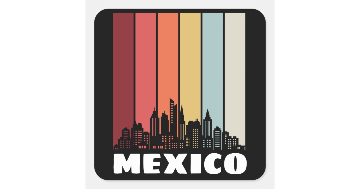 Vintage Mexico CDMX Cityscape Retro Sunset Square Sticker | Zazzle