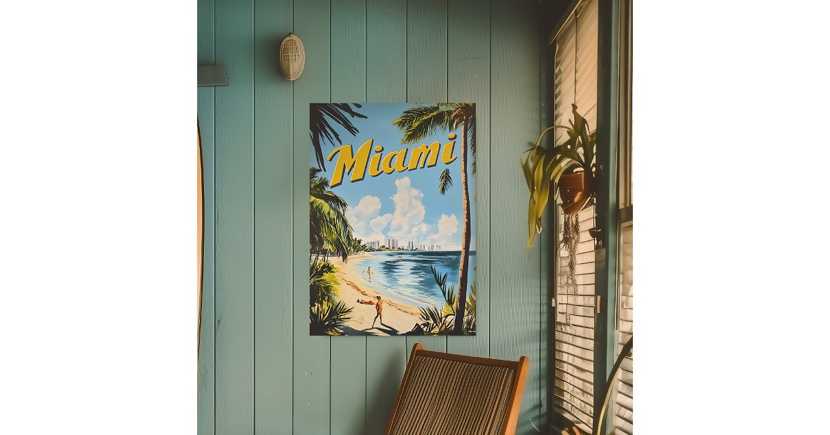 Vintage Miami Florida Travel Wall Poster | Zazzle