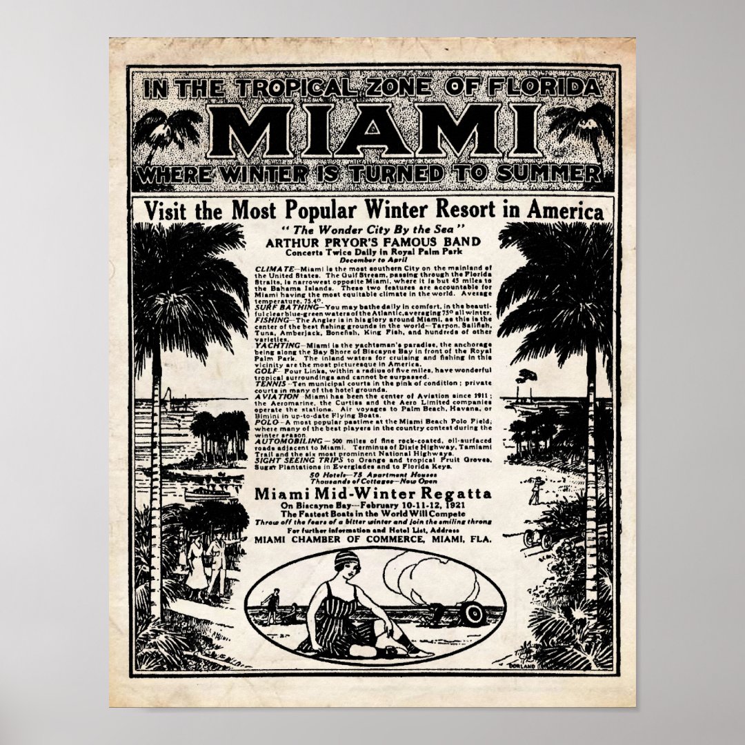 Vintage Miami Travel Ad Print | Zazzle