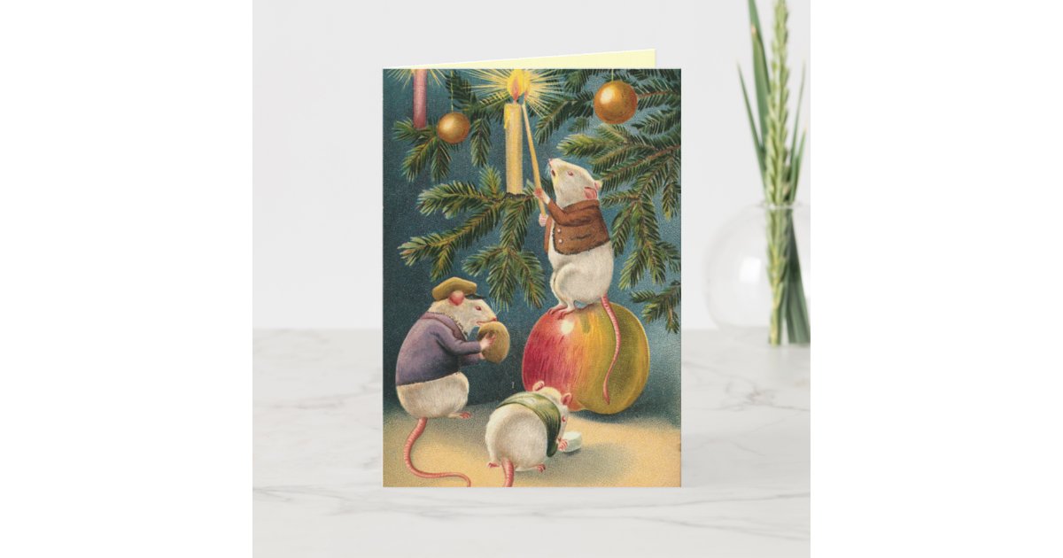 Vintage Mice Christmas Card | Zazzle