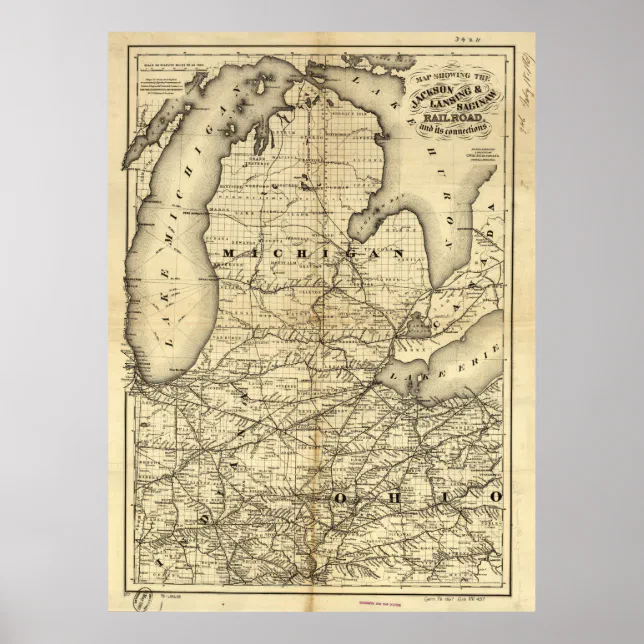 Vintage Michigan, Ohio and Indiana Railroad Map Poster | Zazzle