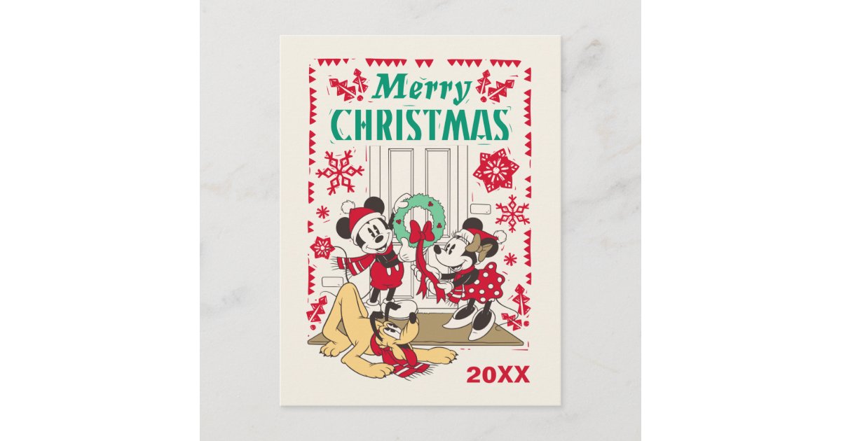 Vintage Mickey & Friends | Merry Christmas Holiday Postcard | Zazzle
