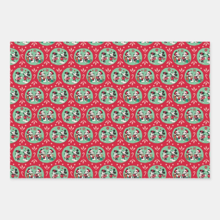 Vintage Mickey & Minnie | Cozy Christmas Pattern Wrapping Paper Sheets ...