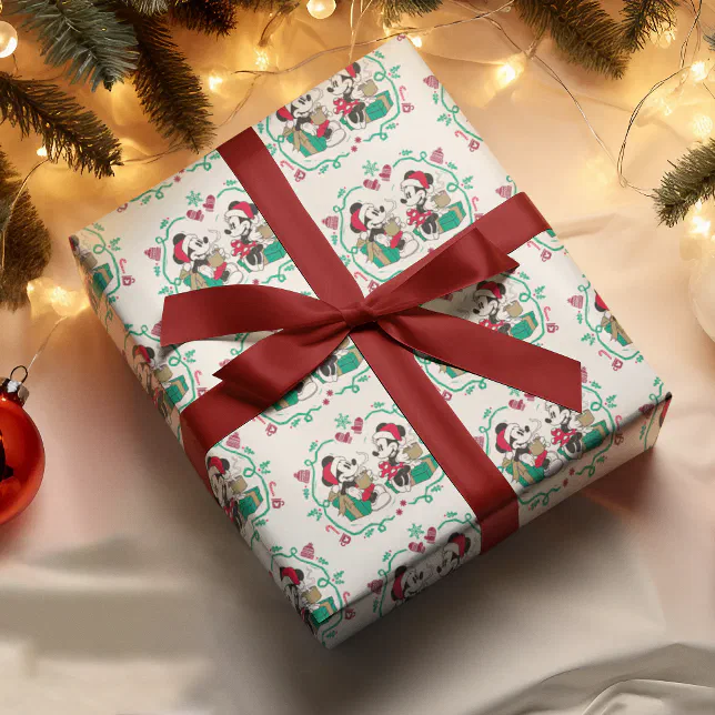 Vintage Mickey & Minnie | Cozy Christmas Wrapping Paper Sheets | Zazzle