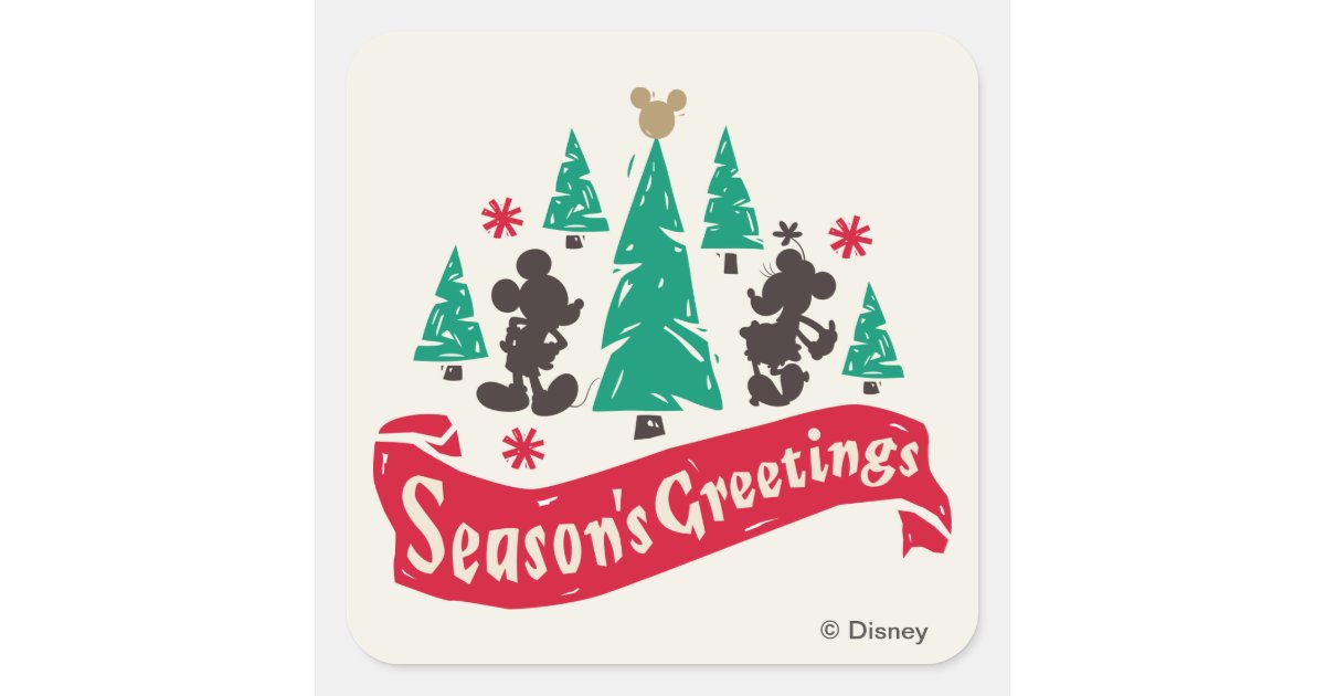 Vintage Mickey & Minnie | Season's Greetings Square Sticker | Zazzle