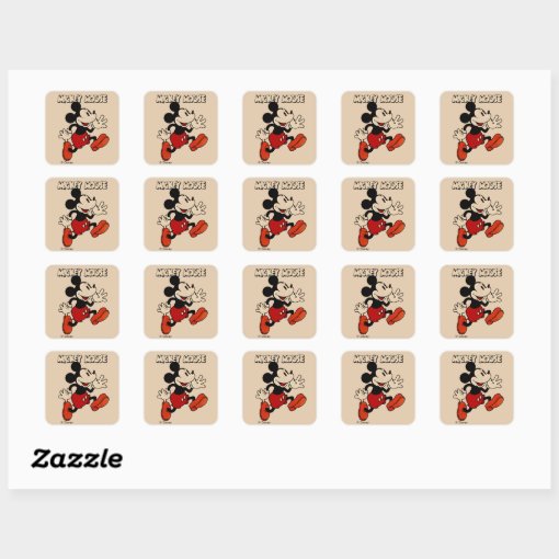 Vintage Mickey Mouse Square Sticker | Zazzle