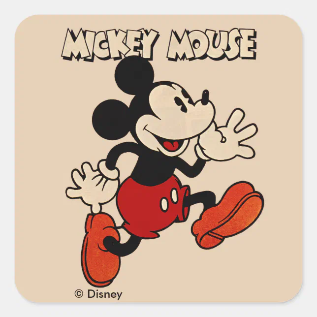 Vintage Mickey Mouse Square Sticker | Zazzle