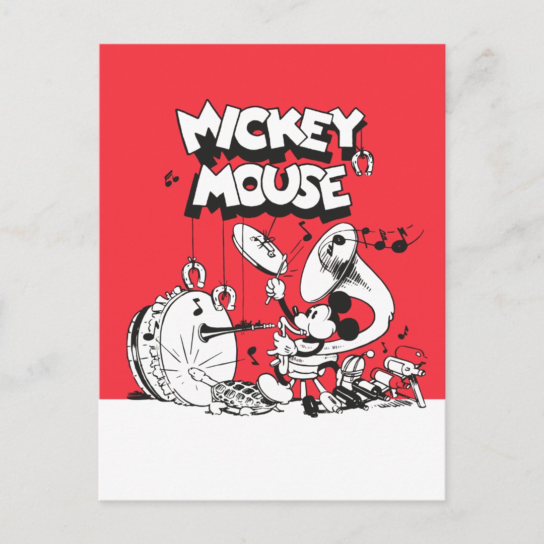 Vintage Mickey Silly Insturments Postcard | Zazzle