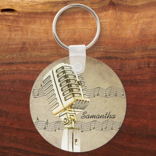 Vintage Microphone Design Keychain | Zazzle