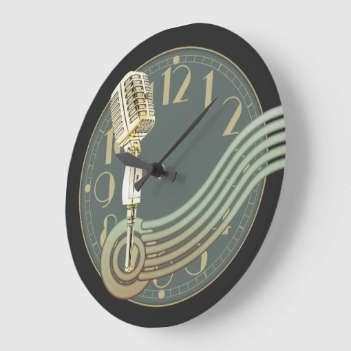 Vintage Microphone Large Clock | Zazzle