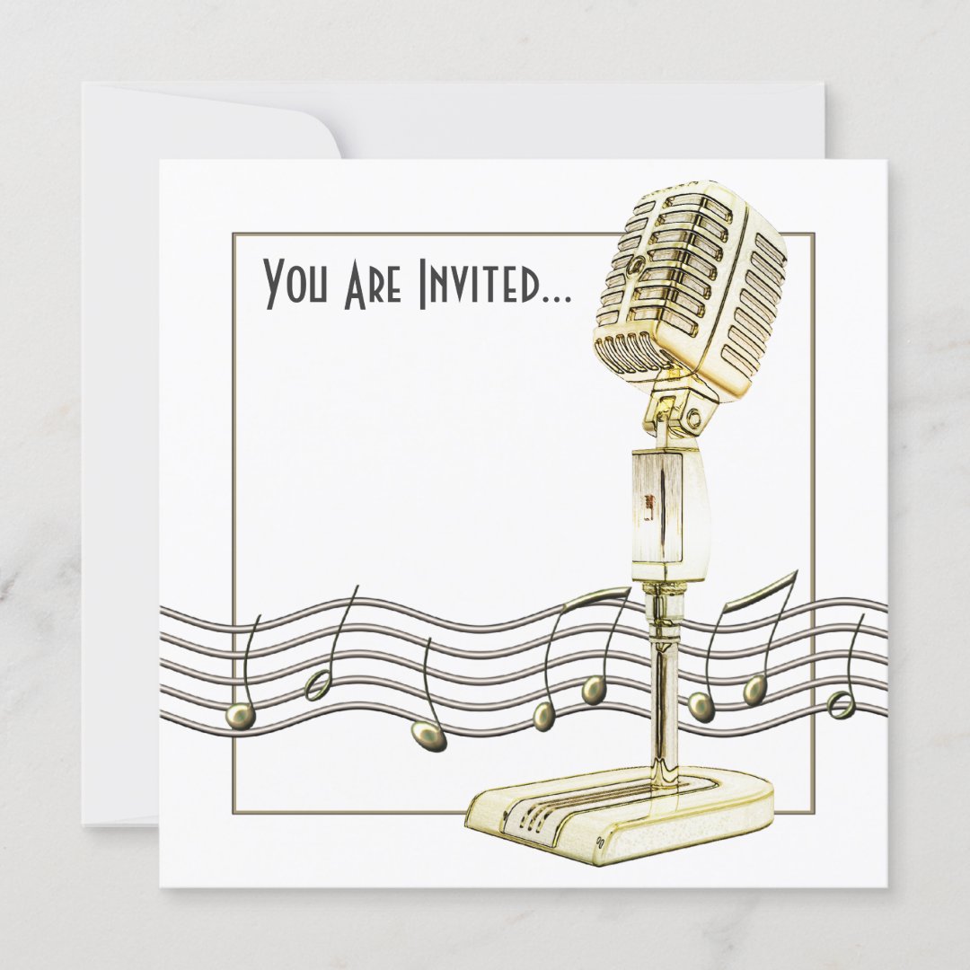 Vintage Microphone Music Invitation | Zazzle