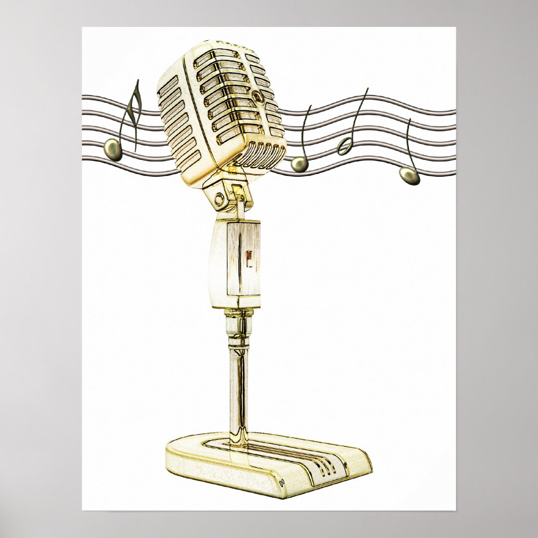 Vintage Microphone Poster Print | Zazzle