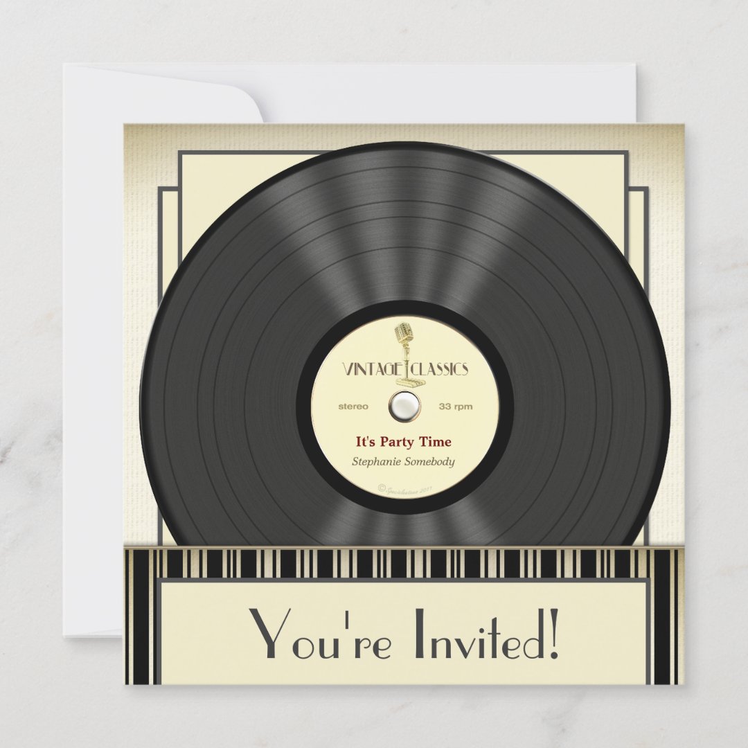 Vintage Microphone Vinyl Record Party Invitations | Zazzle