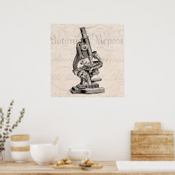 Vintage Microscope Illustration Retro Steampunk Poster | Zazzle
