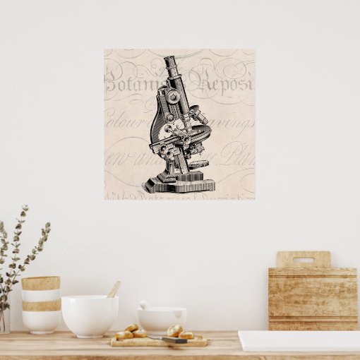 Vintage Microscope Illustration Retro Steampunk Poster | Zazzle