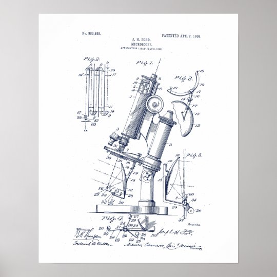 Vintage Microscope Patent Illustration Poster | Zazzle.com
