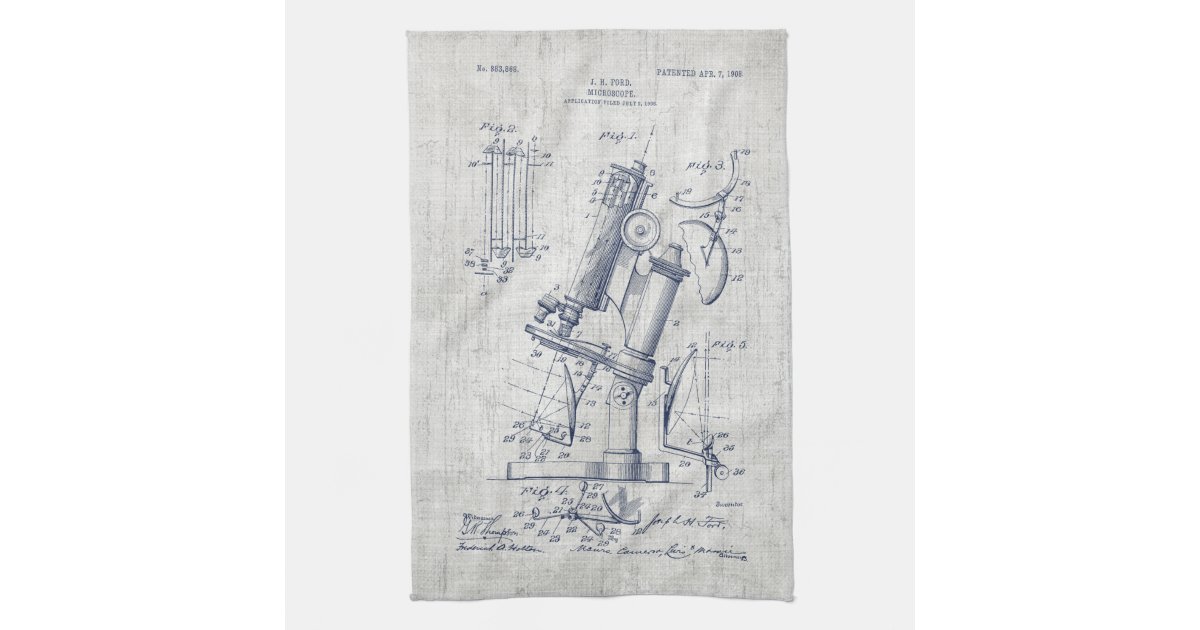 Vintage Microscope Patent Kitchen Towel | Zazzle