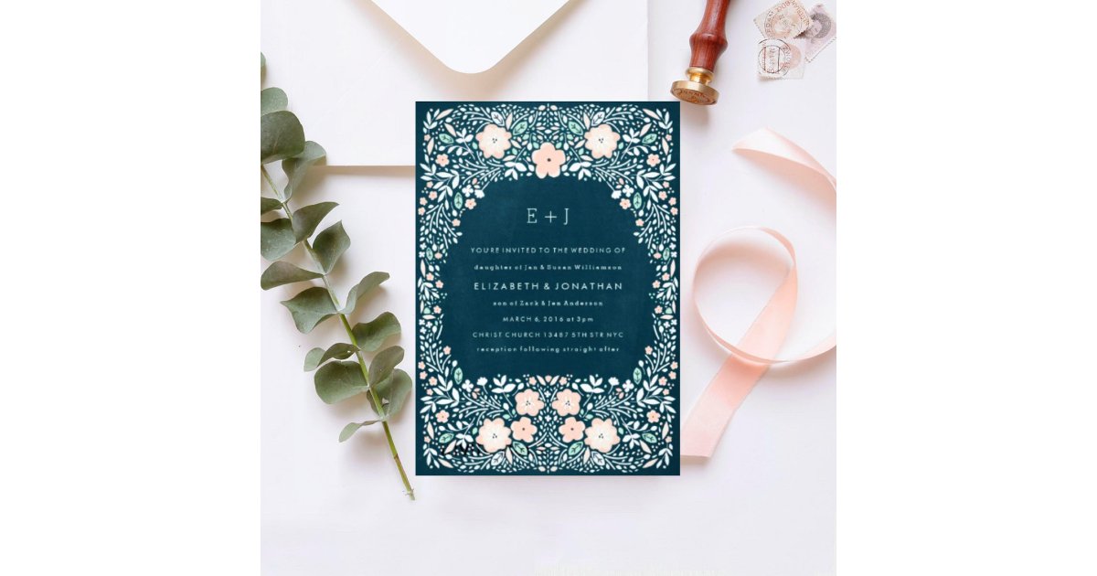 Vintage Midnight Floral Wedding Invitation | Zazzle