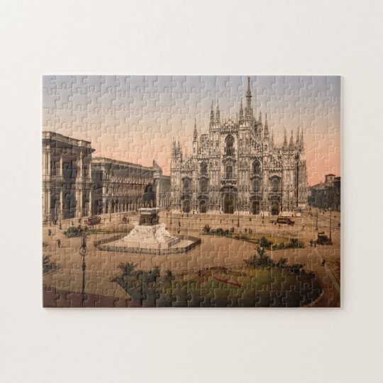 Vintage Milan Cathedral and Piazza, Italy Jigsaw Puzzle | Zazzle.com