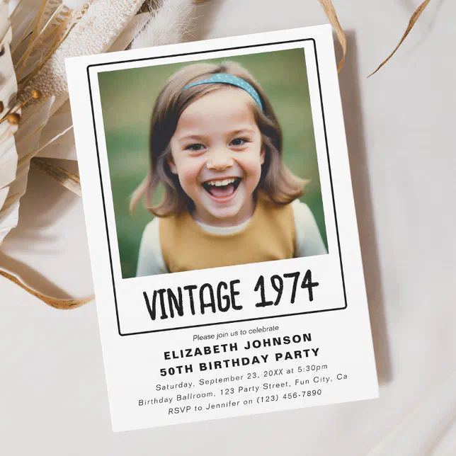 Vintage Milestone Birthday Party Photo Invitation | Zazzle