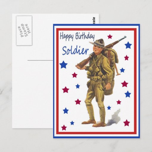 Vintage Military Happy Birthday Soldier Postcard | Zazzle