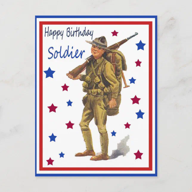 Vintage Military Happy Birthday Soldier Postcard | Zazzle