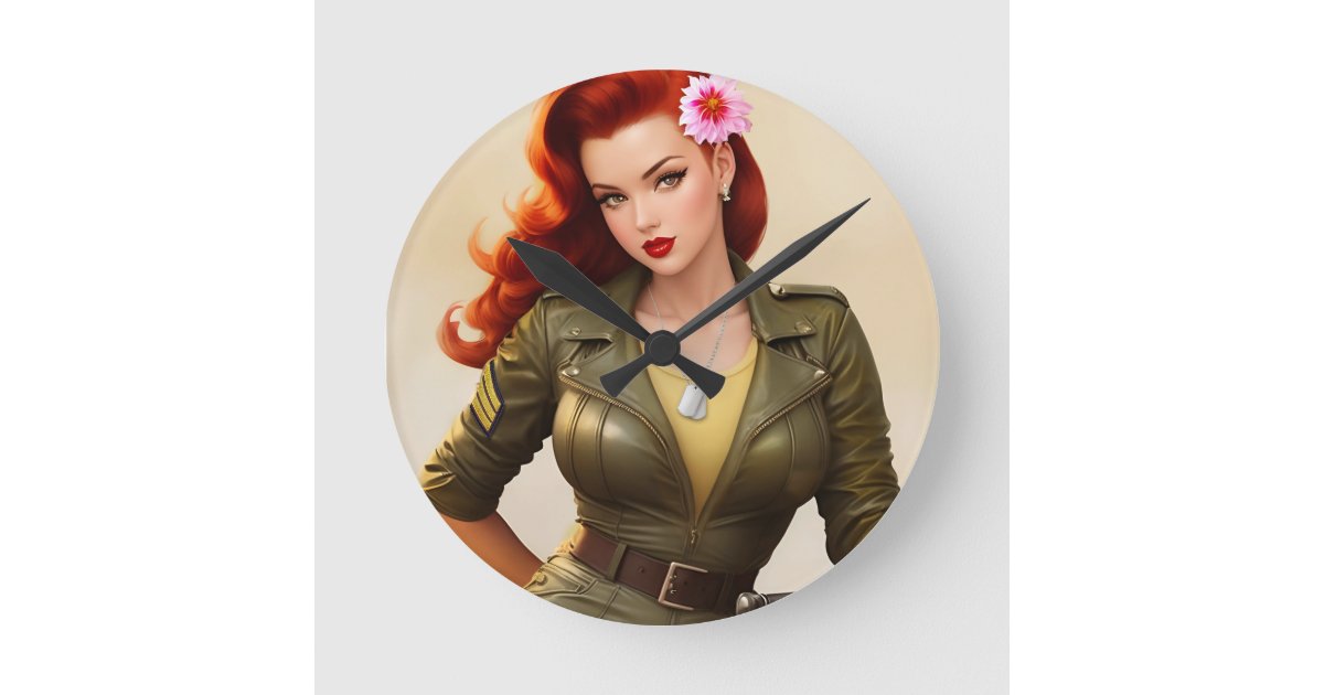 Vintage Military Pinup Wall Clock | Zazzle