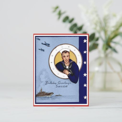 Vintage MilitaryBirthday Greetings Sailor Postcard | Zazzle