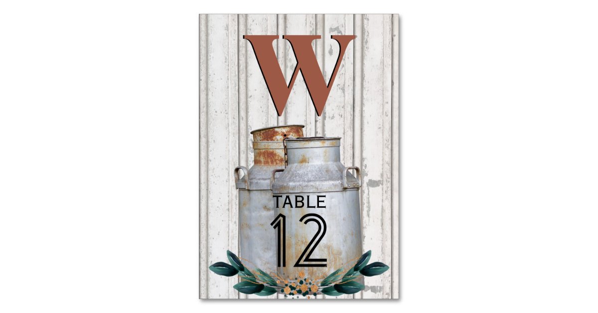 Vintage Milk Cans Metal Rustic Antique Monogram Table Number | Zazzle