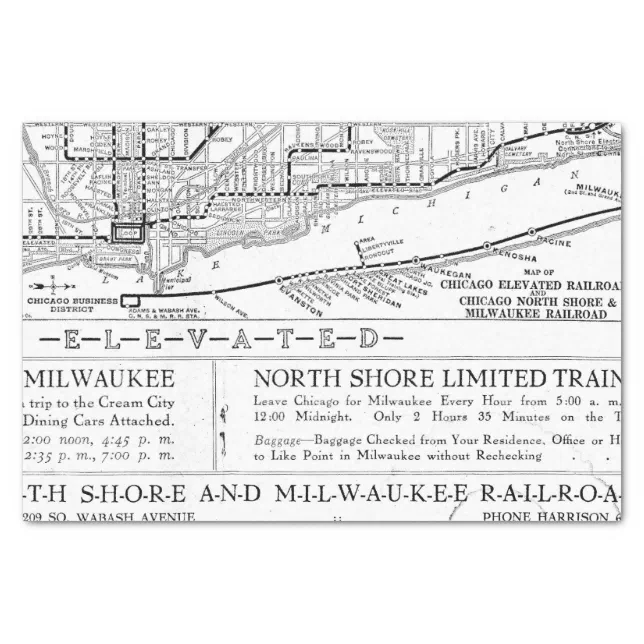 Vintage Milwaukee Railroad Map Tissue Paper | Zazzle