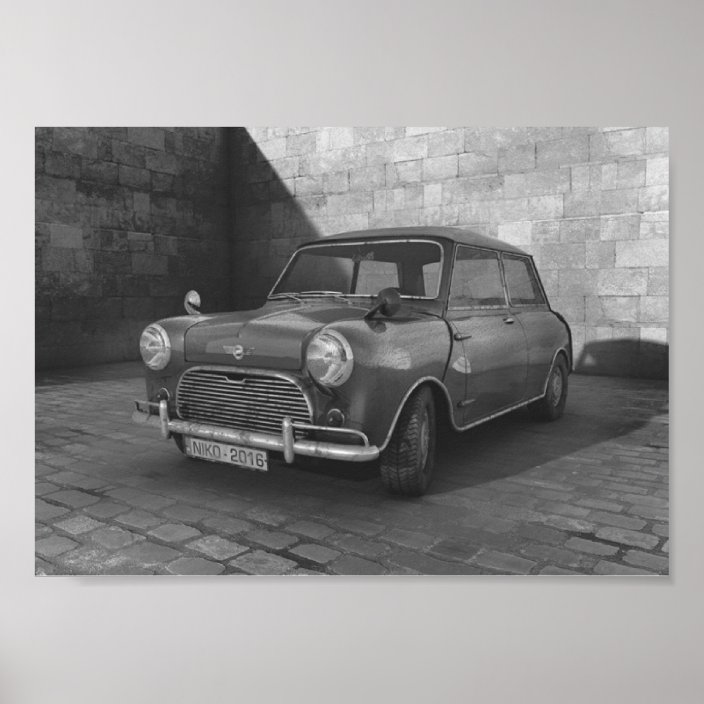 Vintage Mini Cooper black and white retro poster | Zazzle.com