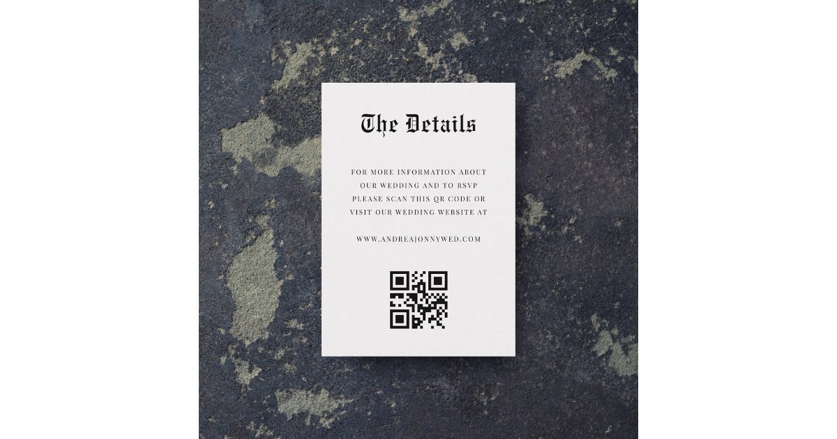 Vintage Minimalist QR Code Simple Wedding Details Enclosure Card | Zazzle