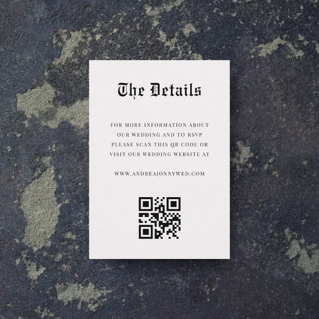 Vintage Minimalist QR Code Simple Wedding Details Enclosure Card | Zazzle