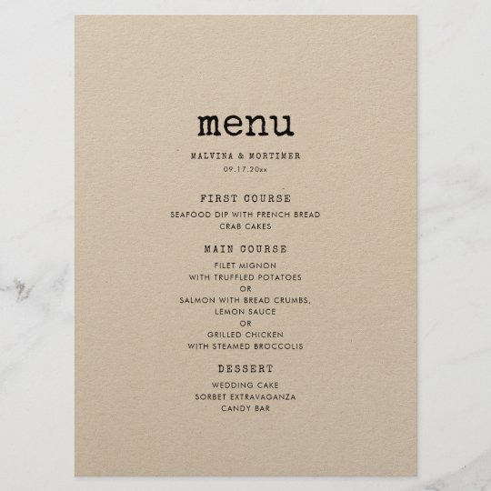 Vintage minimalist typewriter wedding menu | Zazzle.com