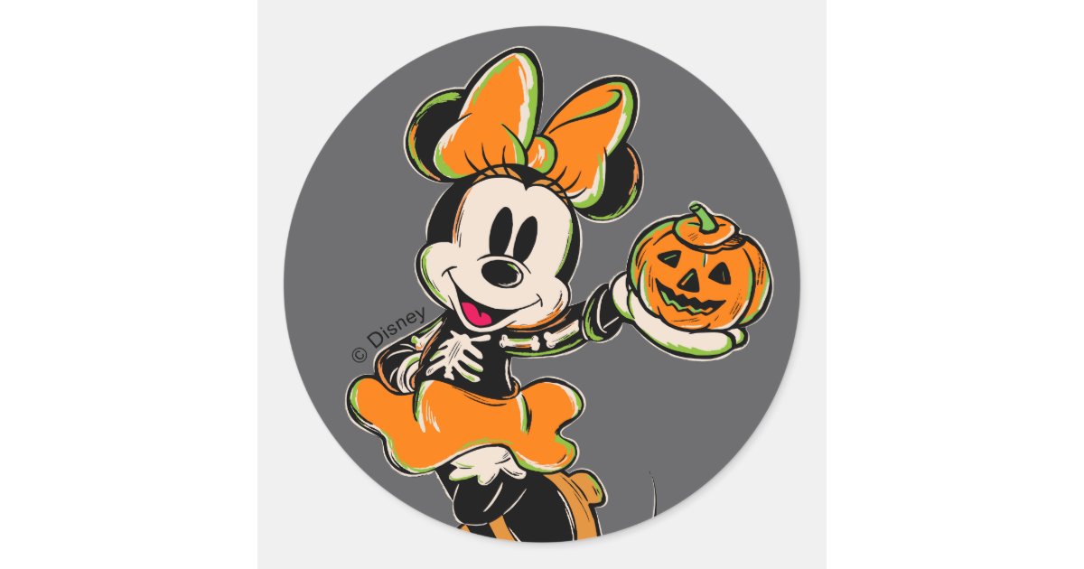 Vintage Minnie Mouse Skeleton Costume Classic Round Sticker | Zazzle