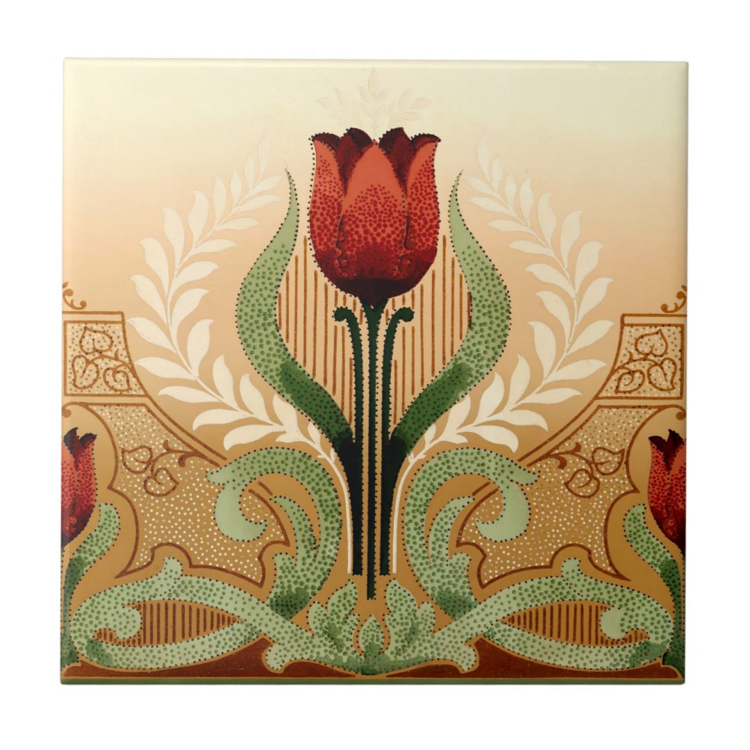 Vintage Mission Style Red Tulip Frieze Ceramic Tile | Zazzle