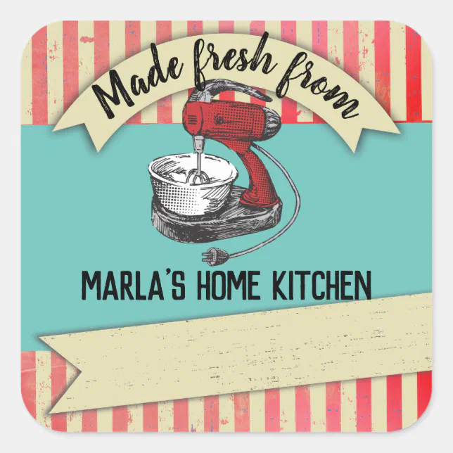 Vintage mixer from the kitchen of personalized square sticker | Zazzle