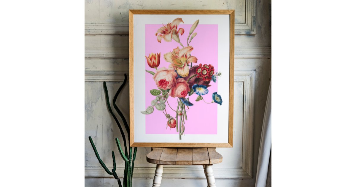 Vintage Modern Floral Pink Wall Art Poster | Zazzle