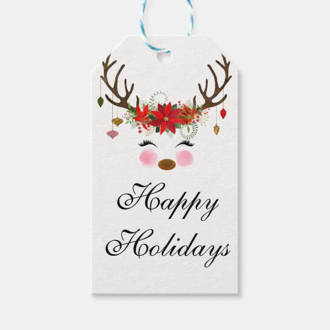 Vintage Modern Floral Reindeer Holiday Party Favor Gift Tags | Zazzle