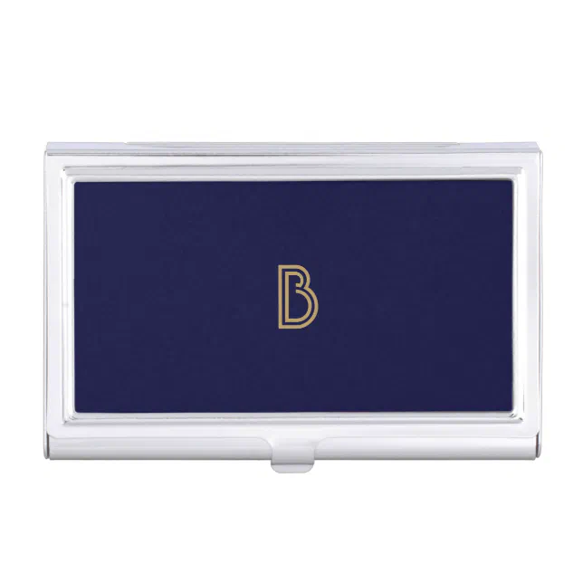 VINTAGE MODERN GOLD and NAVY MONOGRAM Card Case | Zazzle