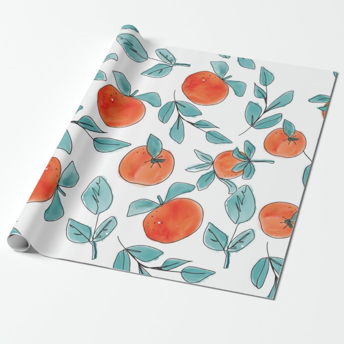 Vintage modern oranges fruit hand drawn illustrati wrapping paper ...