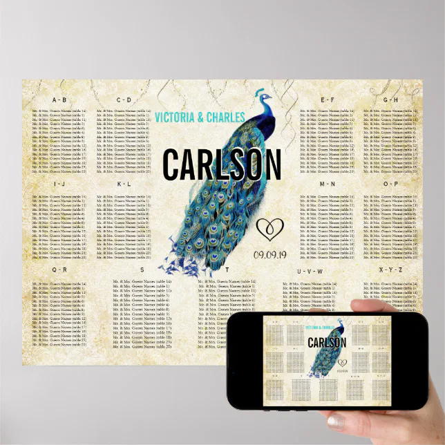 Vintage Modern Peacock Seating Chart | Zazzle