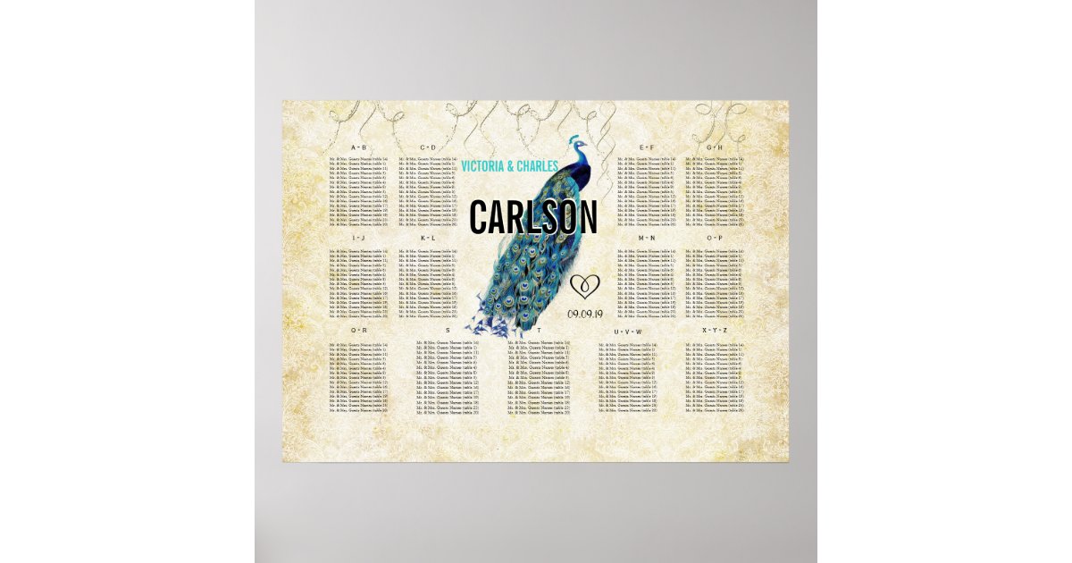 Vintage Modern Peacock Seating Chart | Zazzle