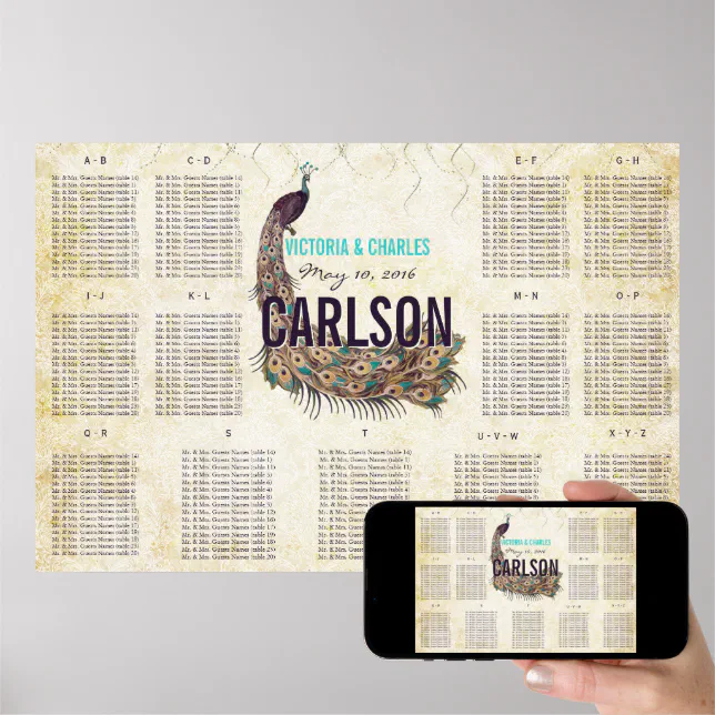 Vintage Modern Peacock Seating Chart | Zazzle