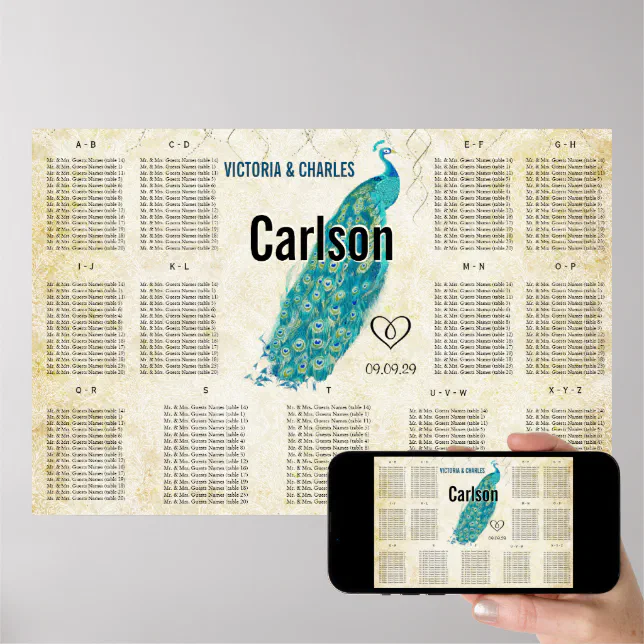 Vintage Modern Peacock Seating Chart | Zazzle