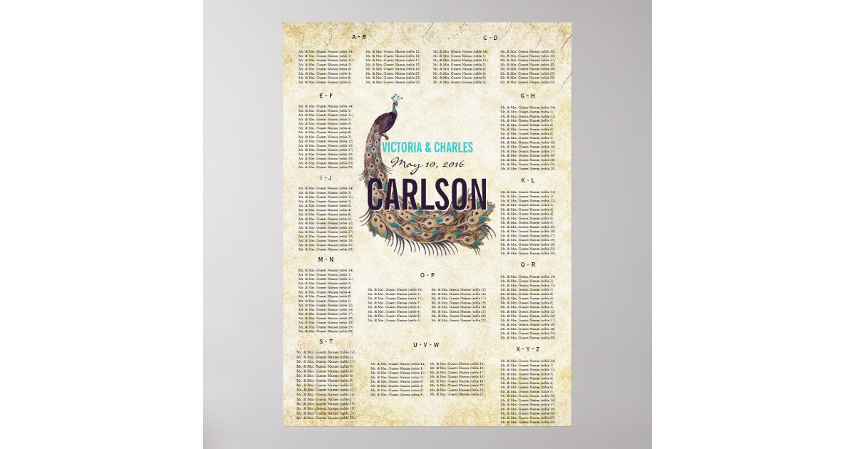 Vintage Modern Peacock Seating Chart | Zazzle
