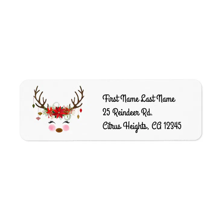 Vintage Modern Reindeer Floral Holiday Rustic Label | Zazzle