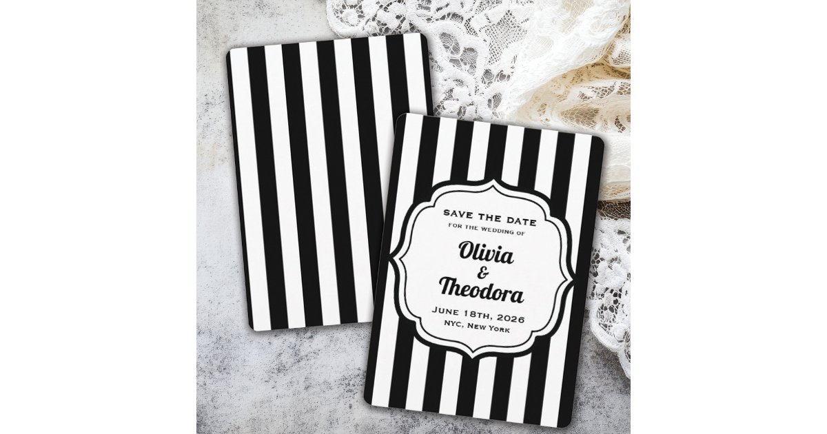 Vintage Modern Stripe Save the Date Cards | Zazzle
